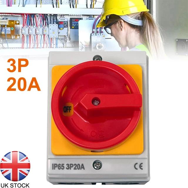 ROTARY ISOLATOR SWITCH - 3 Pole -20A IP65 WATERPROOF SAFETY SWITCH NEW ...