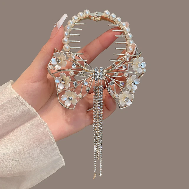 HAIR BUN PIN Tassel Fixing Hair Large Butterflies Decor Hair Bun Clip ...