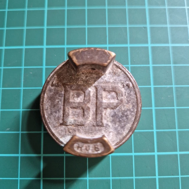 VINTAGE BP 2 gallon brass petrol oil fuel can lid cap raised lettering ...