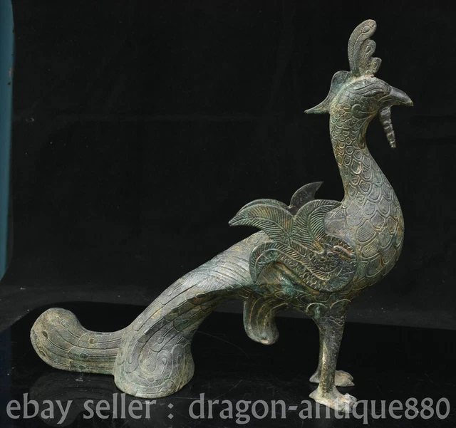 14.8& OLD CHINA Dynasty Bronze Ware Fengshui Phoenix Bird Statue ...