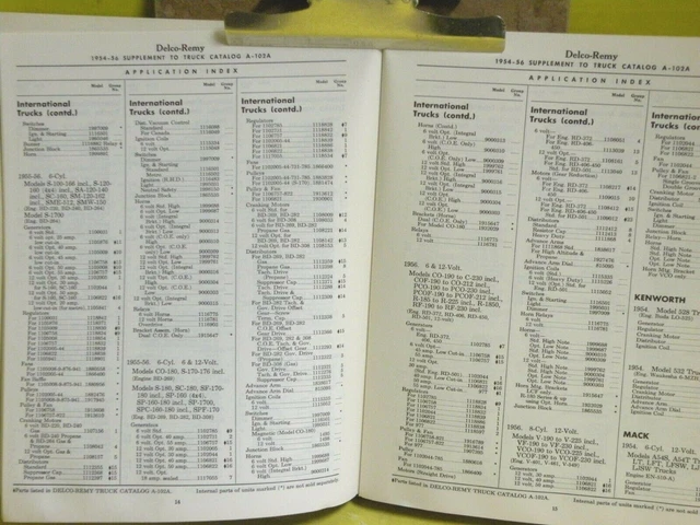 1956 DELCO REMY Original Equipment Truck Parts Oe Catalog Manual 92Pg ...