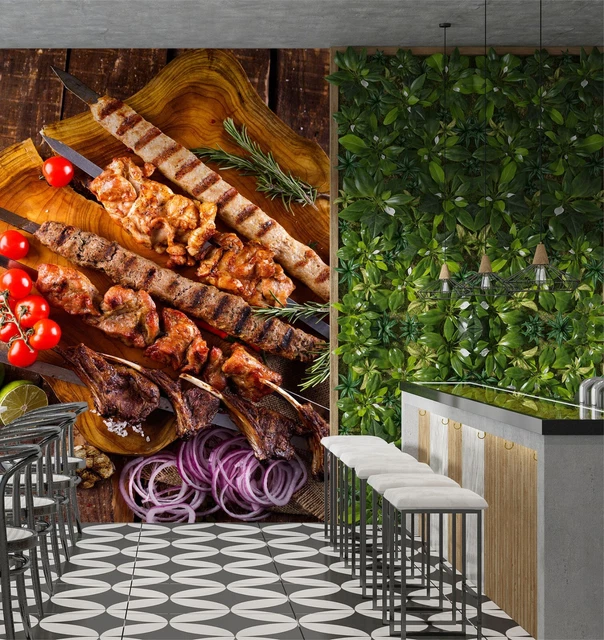 3D GRILL KEBAB Shop BBQ K092 Wallpaper Wall Mural Self-adhesive ...