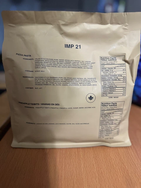 CANADIAN ARMY ARMED forces MRE IMP military combat dry ration meal ...