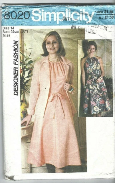 SIMPLICITY PATTERN 8020, Vintage Back-Wrap Dress and Jacket, Size 14 ...