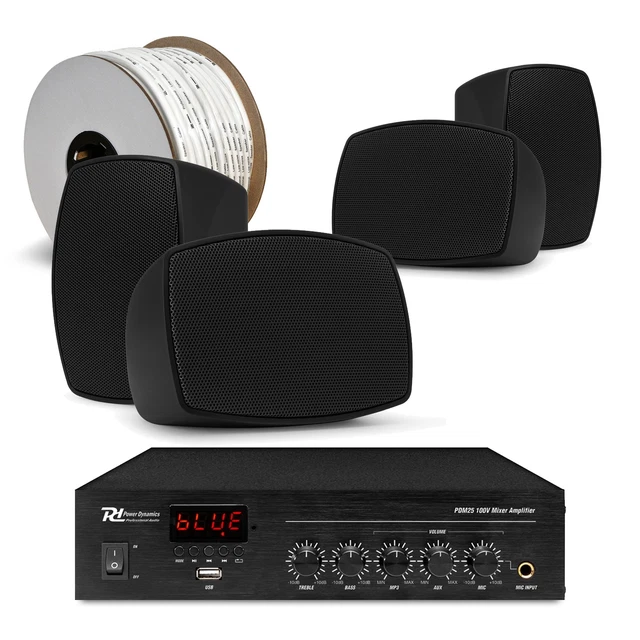 SMALL OFFICE MUSIC System with 4x BHW30BK Wall Speakers and Bluetooth ...