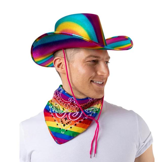 PRIDE CHAPEAU COWBOY Arc-en-Ciel Métallique Adultes Far West Cowgirl ...