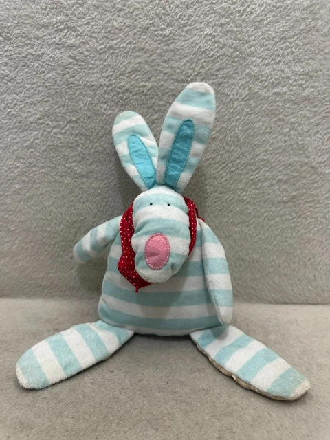 RUFUS RABBIT WHITE blue striped bunny soft toy plushie teddy plush toy ...