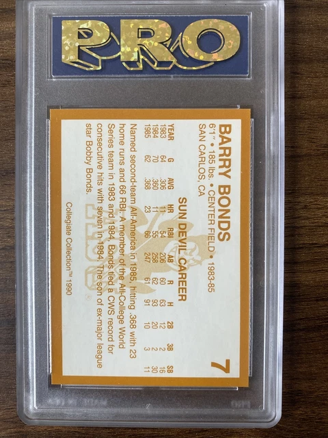 CARTE GEMME BARRY Bonds Mt 10/1990 Arizona State Collegiate Collection ...