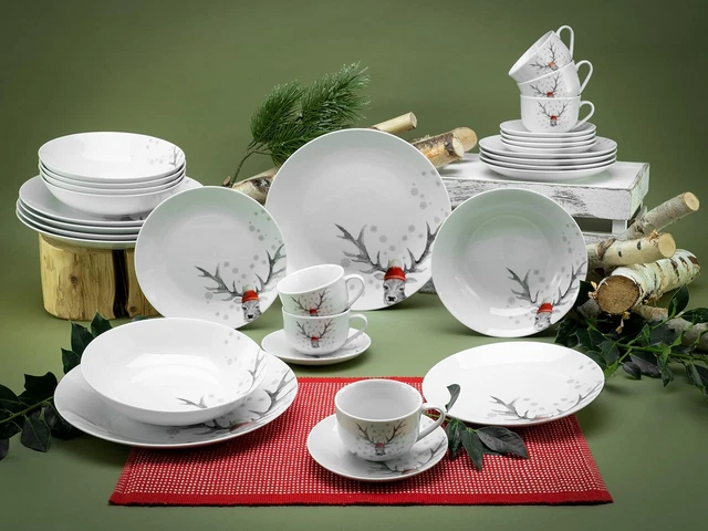 LUNA HIRSCH WEIHNACHTSGESCHIRR 30tlg für 6 Personen Porzellan von ...
