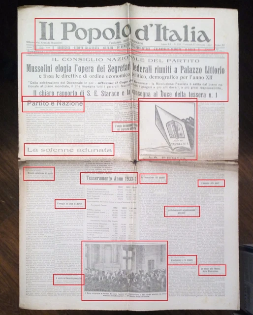PRE GUERRA-CONSEGNATA AL Duce La Tessera N.1 Del P.n.f. Del 27-10-1933 ...