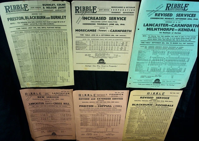 RIBBLE MOTOR REVISED Timetables Blackburn/Burnley 1945-1946-1947-1950 ...