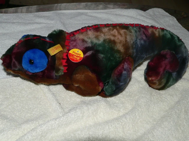 STEIFF CHAMAELEON POPPY mit Knopf, Fahne, Schild, in blau EUR 125,00 ...