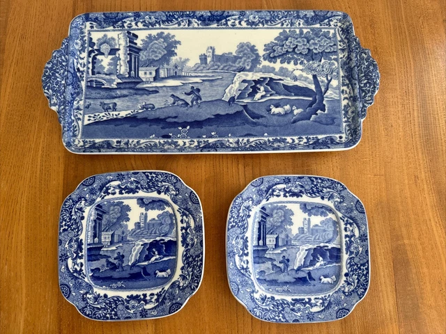 SPODE COPELAND BLUE Italian Sandwich Tray And Two Sandwich Plates ...