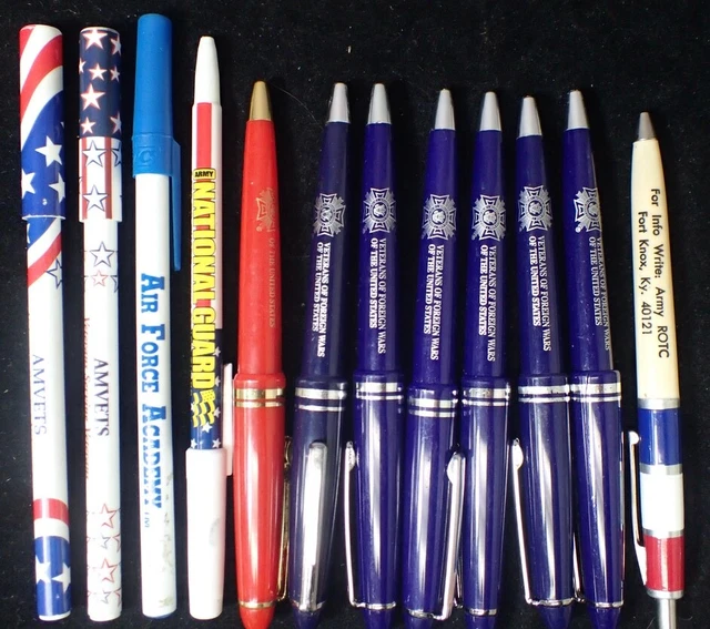 (12) VINTAGE ADVERTISING Ball Point Pens Veterans Armed Forces Lot 33 ...