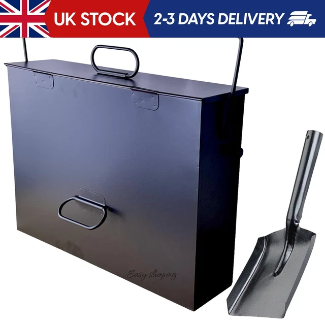 BLACK ASH CARRIER Galvanised Metal Hot Tidy Box Container Fireplace Pan ...