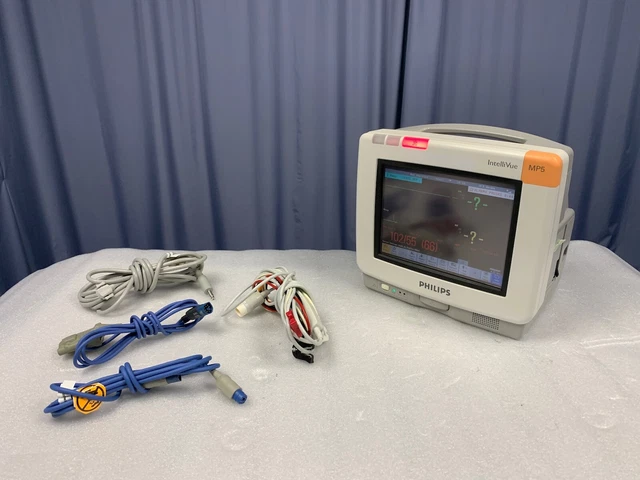 PHILIPS INTELLIVUE MP5 ECG NBP Temp Patient Monitor w Printer & Battery ...