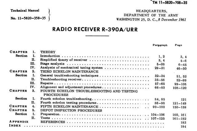 COLLINS R-390A / URR Radio Receiver Army Field and Depot MAINTENANCE ...