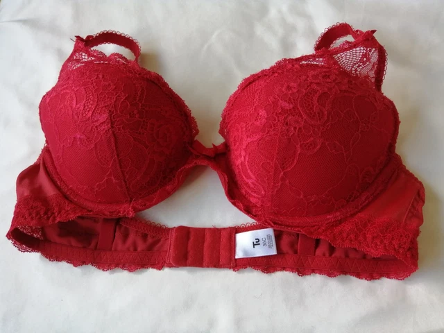 'POPPY' RED TU Pretty Floral Lace Plunge Bra Size 36C Moulded ...