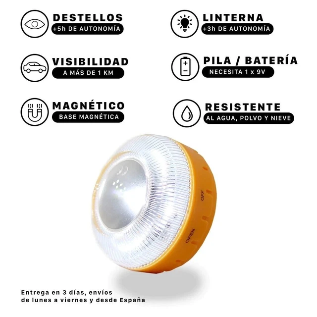 LUZ DE EMERGENCIA baliza v16 AUTÓNOMA PILA INCLUIDA HOMOLOGADA POR DGT ...