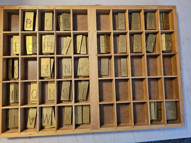 VINTAGE ENGRAVOGRAPH BRASS Letters Number Plates Font Set 113 Pieces ...