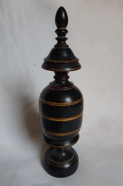 ANCIENNE BOÎTE EN bois tourné & LAQUÉ noir - coffret, vase à offrande RELIQUAIRE EUR 83,00 ...