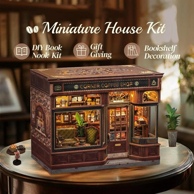 Diy Miniature Wooden House Corner Cafe House Build Kit With Furniture