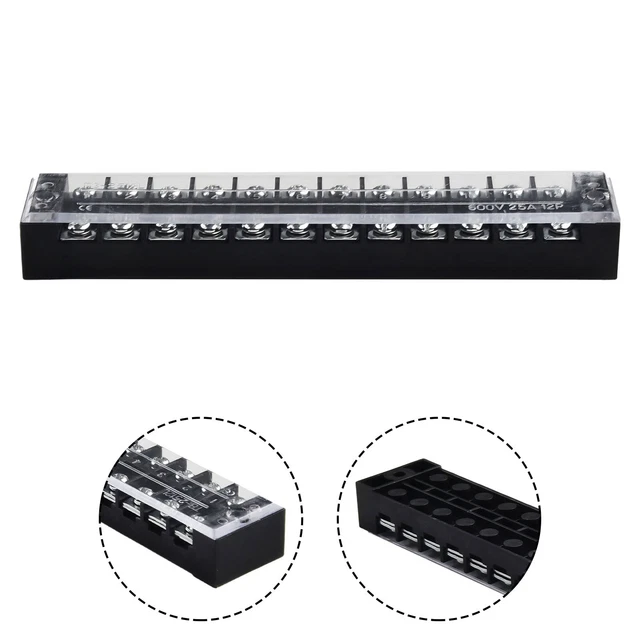 TERMINAL BLOCK 25A 12 Positions 600V Cover Dual Row Excellent Junction ...