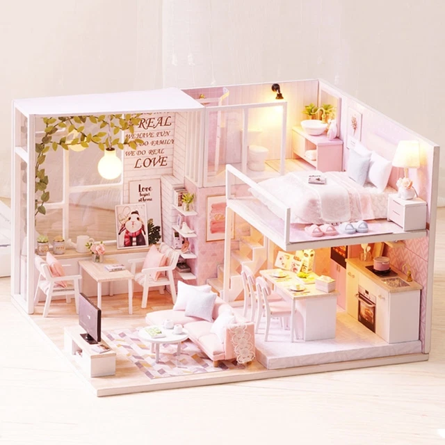 WOODED 1/24 ATURE Dollhouse LED Light Furniture Doll House Kit DIY ...