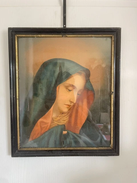 ANCIEN TABLEAU IMPRESSION Reproduction Lithographie Vierge Marie Pleure ...