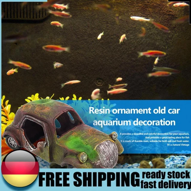 FISH TANK LANDSCAPING Resin Moss Retro Car Aquarium Wreck Car Decor ...