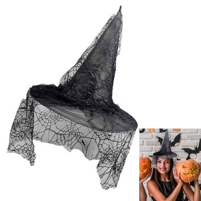 RETRO WITCH HAT Party Accessory Unique Black Cobweb Wizard Hat Fashion ...