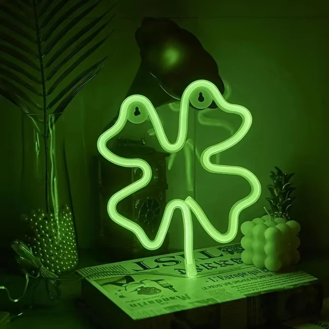 LED FOUR LEAF Clover Neon Sign Green Party Decoration Night £11.39 ...