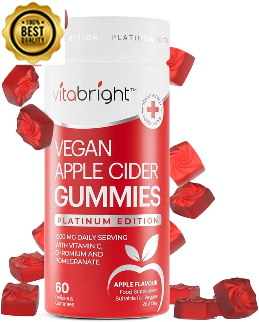 APPLE CIDER VINEGAR Gummies 1000mg per Serving, Raw & Unfiltered, 60 ACV Gummies £11.87 ...
