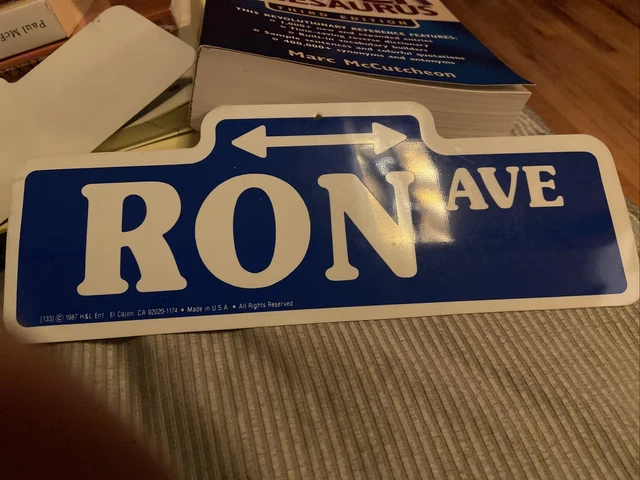 VINTAGE H&L 1987 Ron Ave Plastic Name Sign 10 Inch Blue & White $1.49 ...