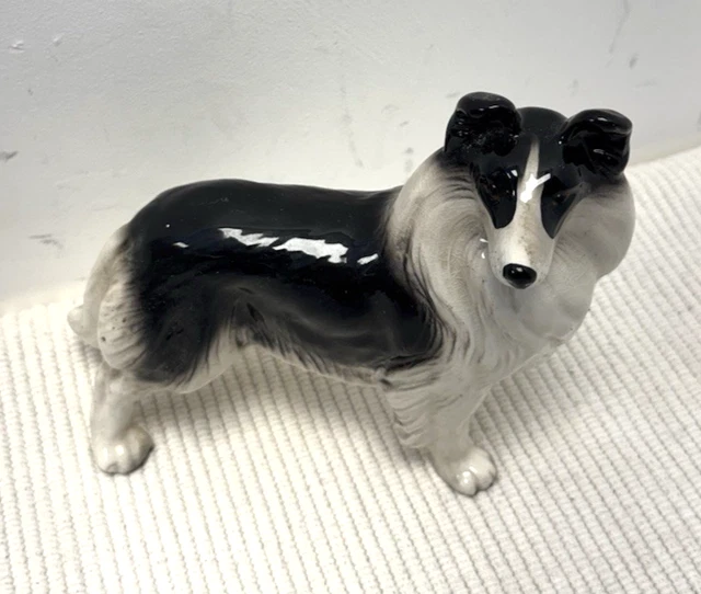 RARE MELBA WARE Pottery Collie Dog Figurine – Black & White – 6″ Tall ...