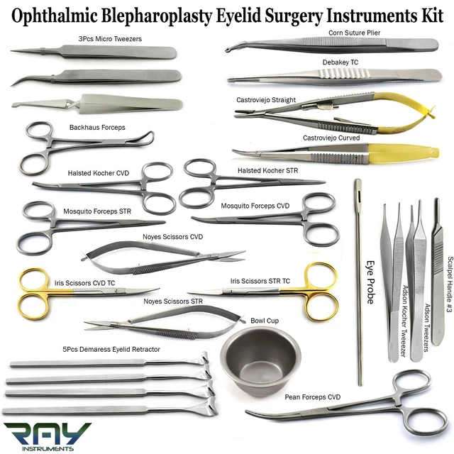 OPHTHALMIC BLEPHAROPLASTY INSTRUMENTS Kit Micro Eye Surgery Retractor ...