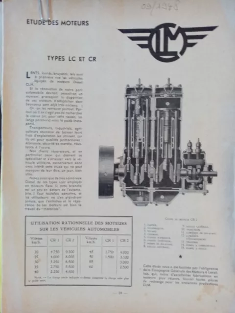 MOTEUR DIESEL CLM LC et CR étude technique d'époque 1948 EUR 12,00 ...