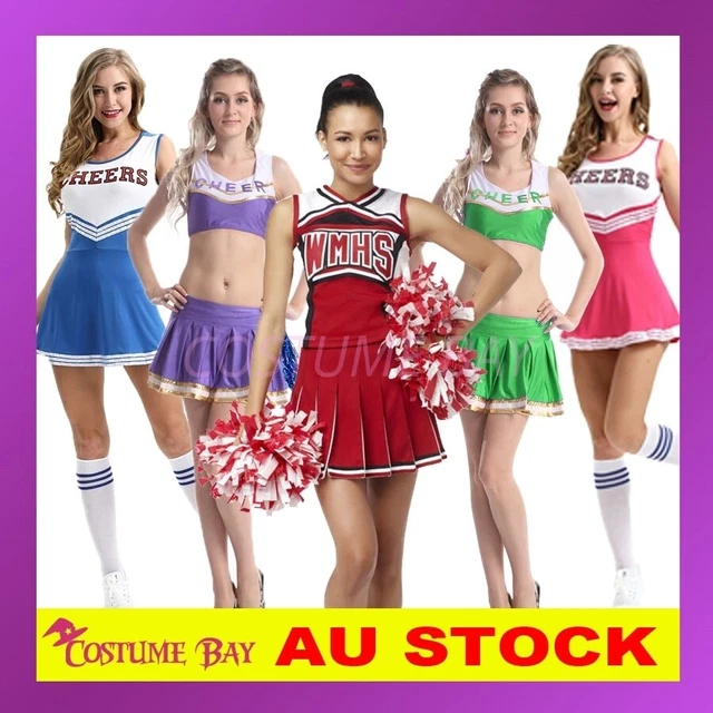 LADIES CHEERLEADER COSTUME School Girl Outfits Fancy Dress Cheer Leader ...