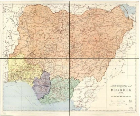 1965 MAP OF Nigeria | Administrative Map of Nigeria | Vintage Nigeria ...