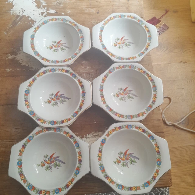 VINTAGE,ART DECO, SOLIAN Ware Soho Pottery Bowls X 6 Bird of paradise ...