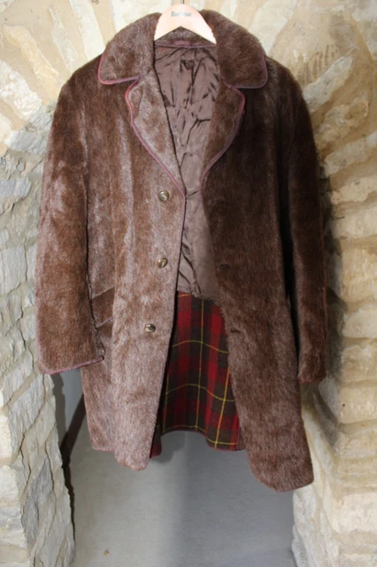 STUNNING FAUX FUR Gannex Kagan Textiles Tartan Lined Coat 97cm long ...