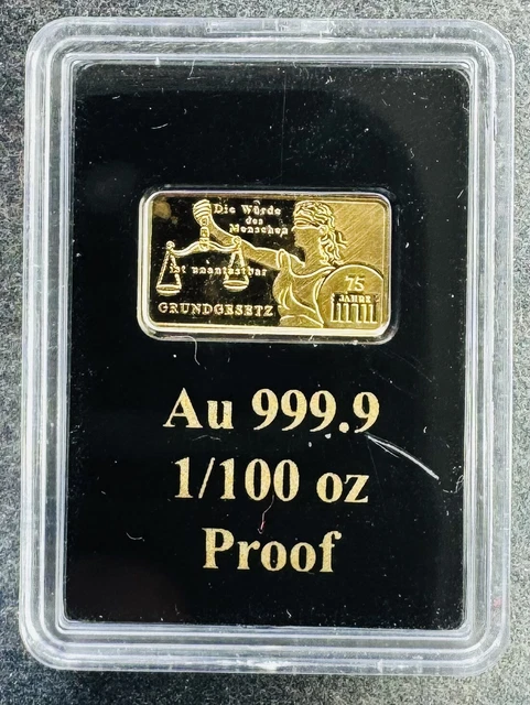 1/100 OZ GOLD Bar .999.9 Gold Proof 75 Years of Basic Law Germany ...