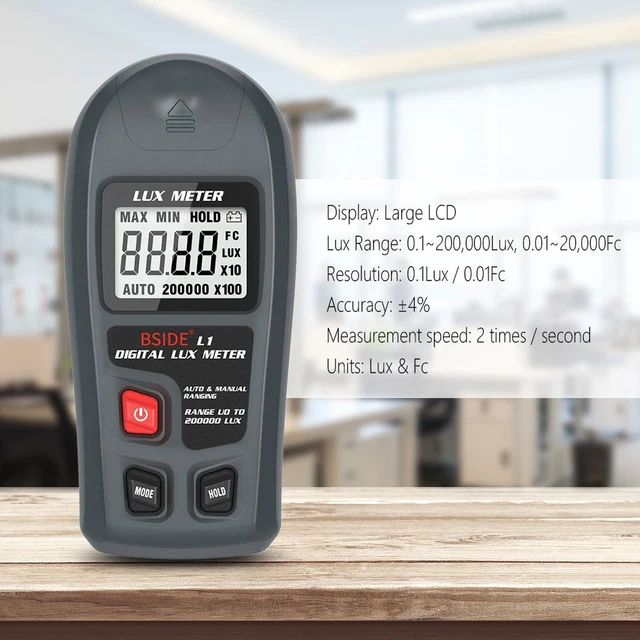 METER MAX MIN Lux Tester Photometer Digital Light Meter LCD 200K Lux/Fc ...