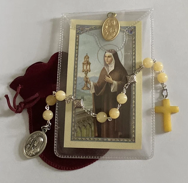 ST CLARE OF Assisi Rosary Chaplet Handmade In Buttery Cream Jade ...