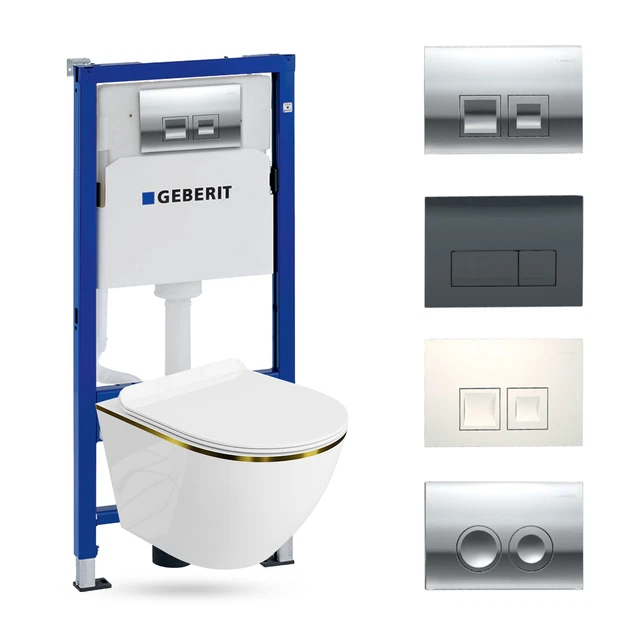 GEBERIT DUOFIX BASIC Vorwandelement+Wand WC Sofi Slim Gold Line+Knopf ...