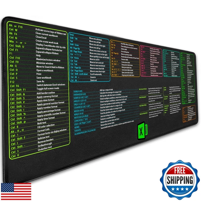 LARGE EXCEL CHEAT Sheet Desk Pad, 31.49" x 11.81" Cheat Table Gaming ...