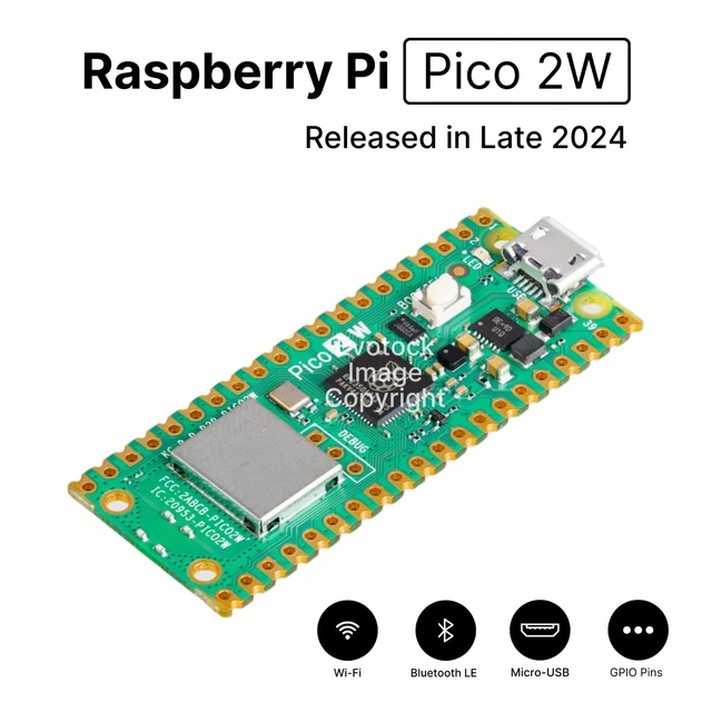 RASPBERRY PI PICO 2W - Bluetooth 5.2, WiFi, BLE, RP2350, 520KB RAM, 4MB ...