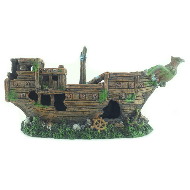 SHIPWRECK SUNKEN PIRATE Ship Boat Fish Tank Aquarium Decoration ...