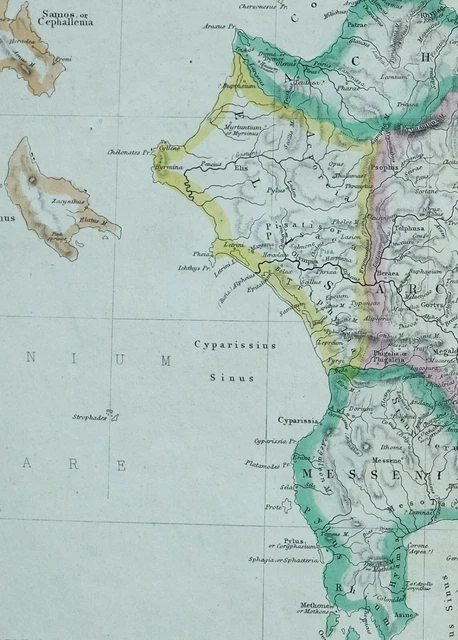 1856 ANCIENT MAP Peloponnesus Attica Messenia Laconia Arcadia Argolis ...