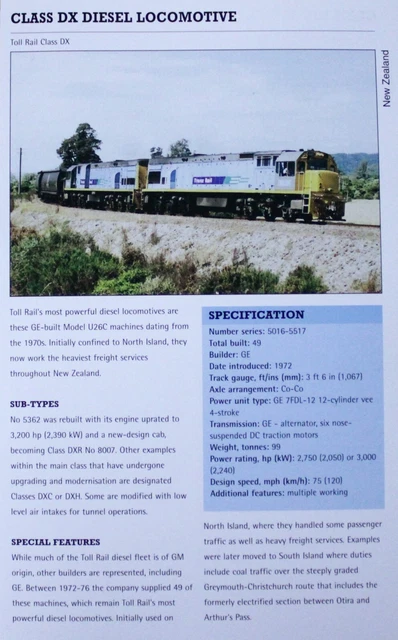 TOLL RAIL CLASS DX Train GE Diesel Locomotive Picture Out of Print Spec ...